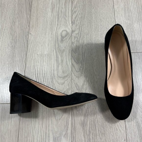 J. Crew | Shoes | J Crew Black Suede Round Toe Block Transparent Heels ...